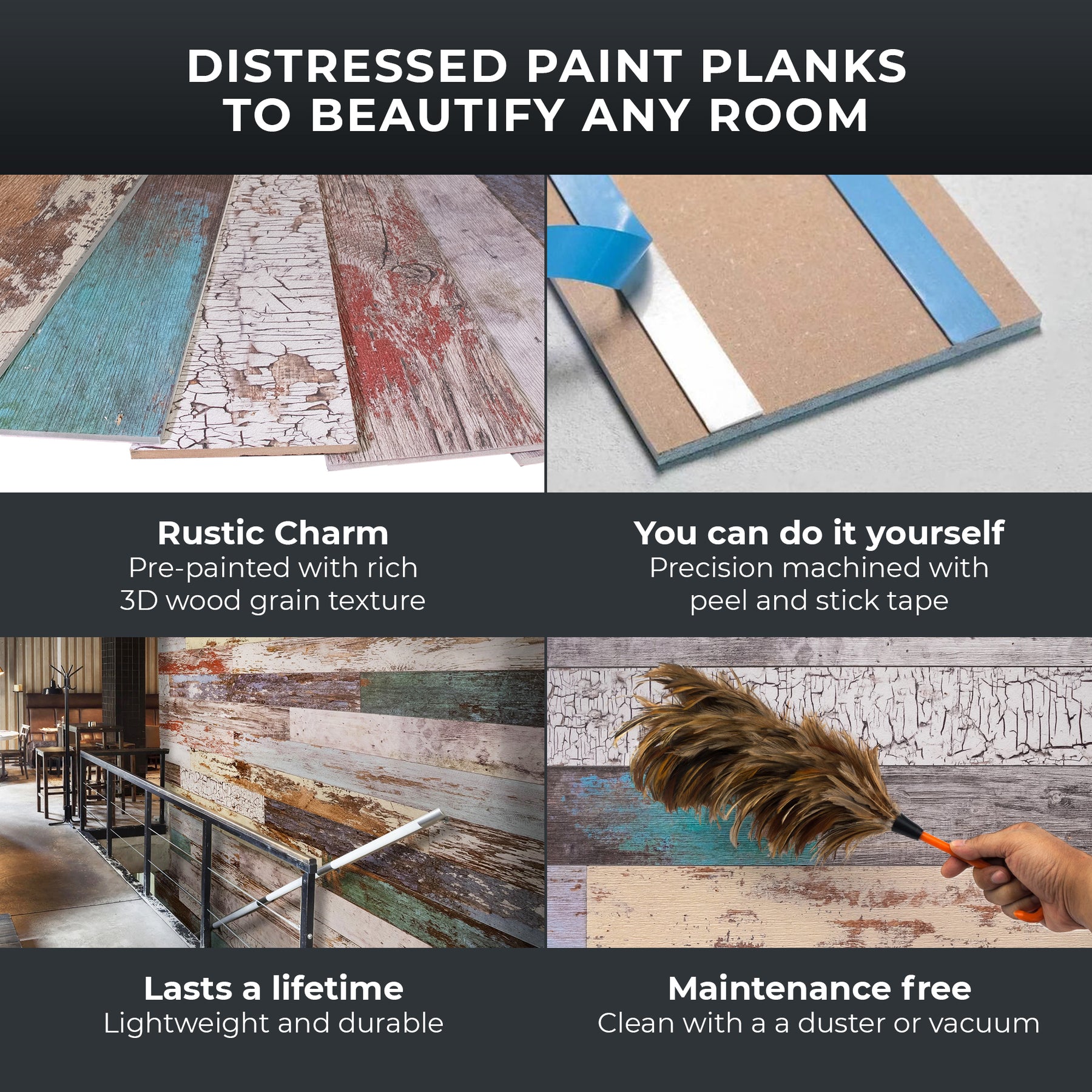 Multi-Colored Distressed Wood Wall Planks | Ninth & Vine